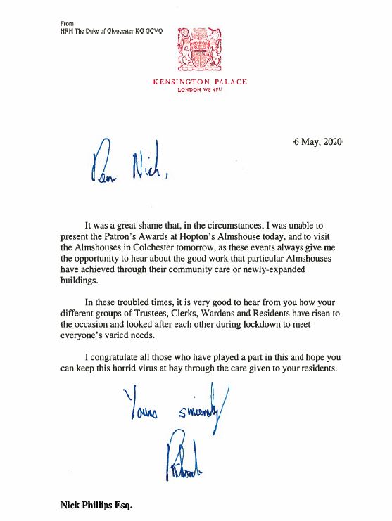 HRH message: Patron's Award Ceremony | The Almshouse Association